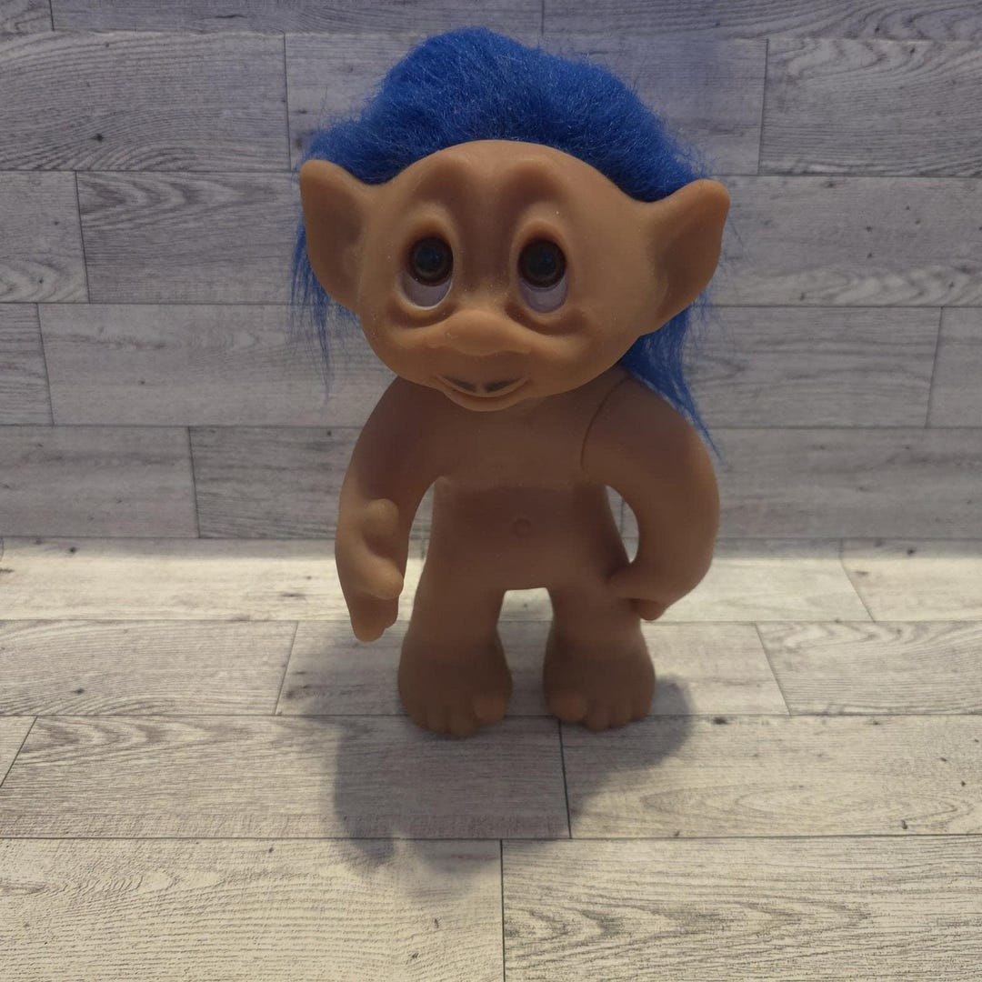 Vintage Thomas DAM Troll 1977 Body 1985 Head 9" Blue Hair Mustache ...
