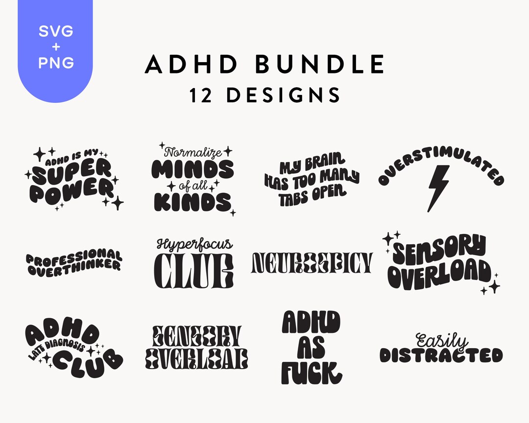 Adhd Shirt Bundle SVG PNG PDF, Adhd Svg, Cricut Svg, Neurodivergent Png ...