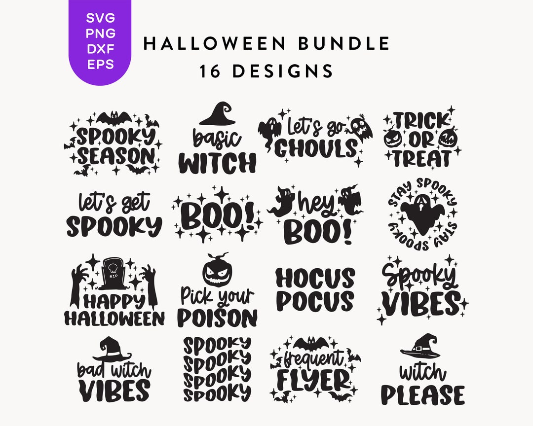 Halloween Bundle SVG PNG EPS, Halloween Vector, Witch Svg, Ghost Png ...