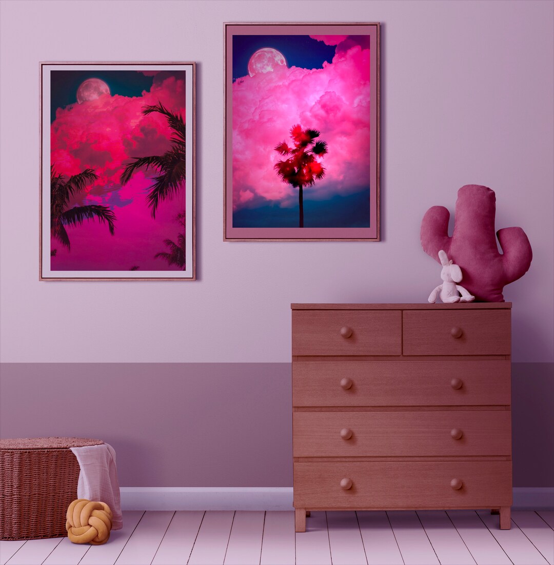 Digital Download Wall Art Aesthetic Moon Pink Digital Print Art ...