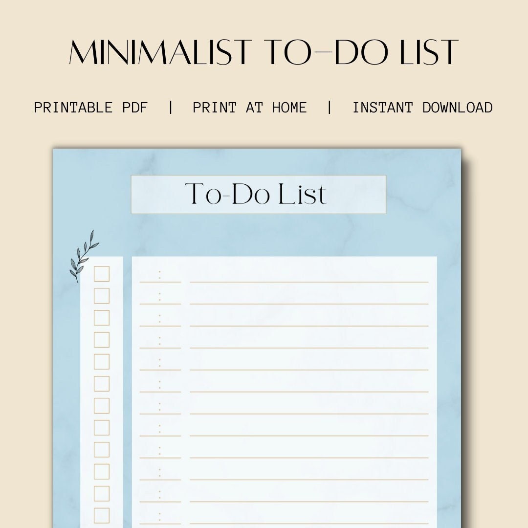 Minimalist To-do List for Organization To-do List With Check Boxes ...