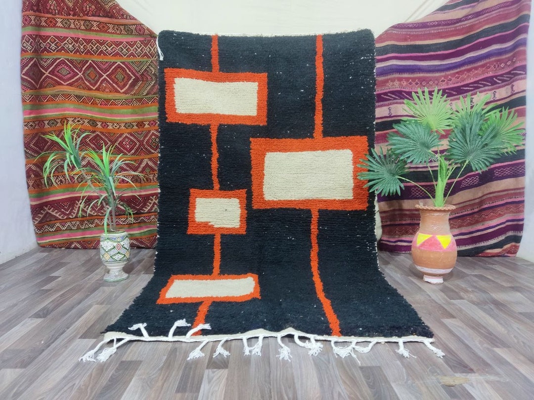 Vintage Moroccan Black Rug,moroccan Handmade Rug,vintage Black Rug ...