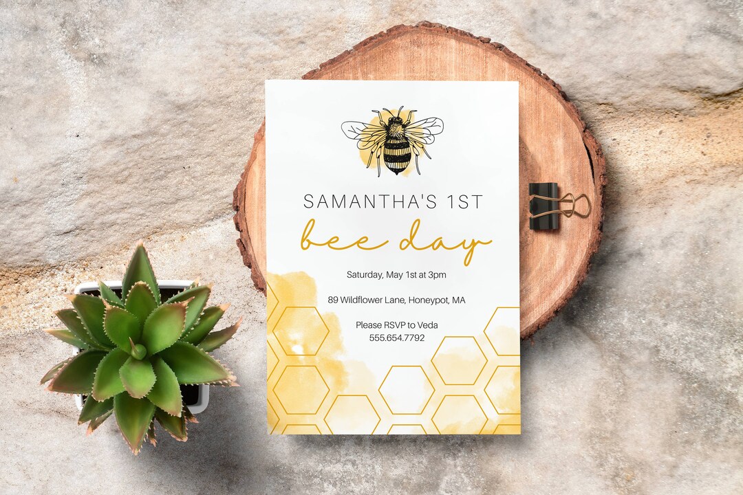 Bee Birthday Invitation, Bee 1st Birthday Invite, First Bee Day ...