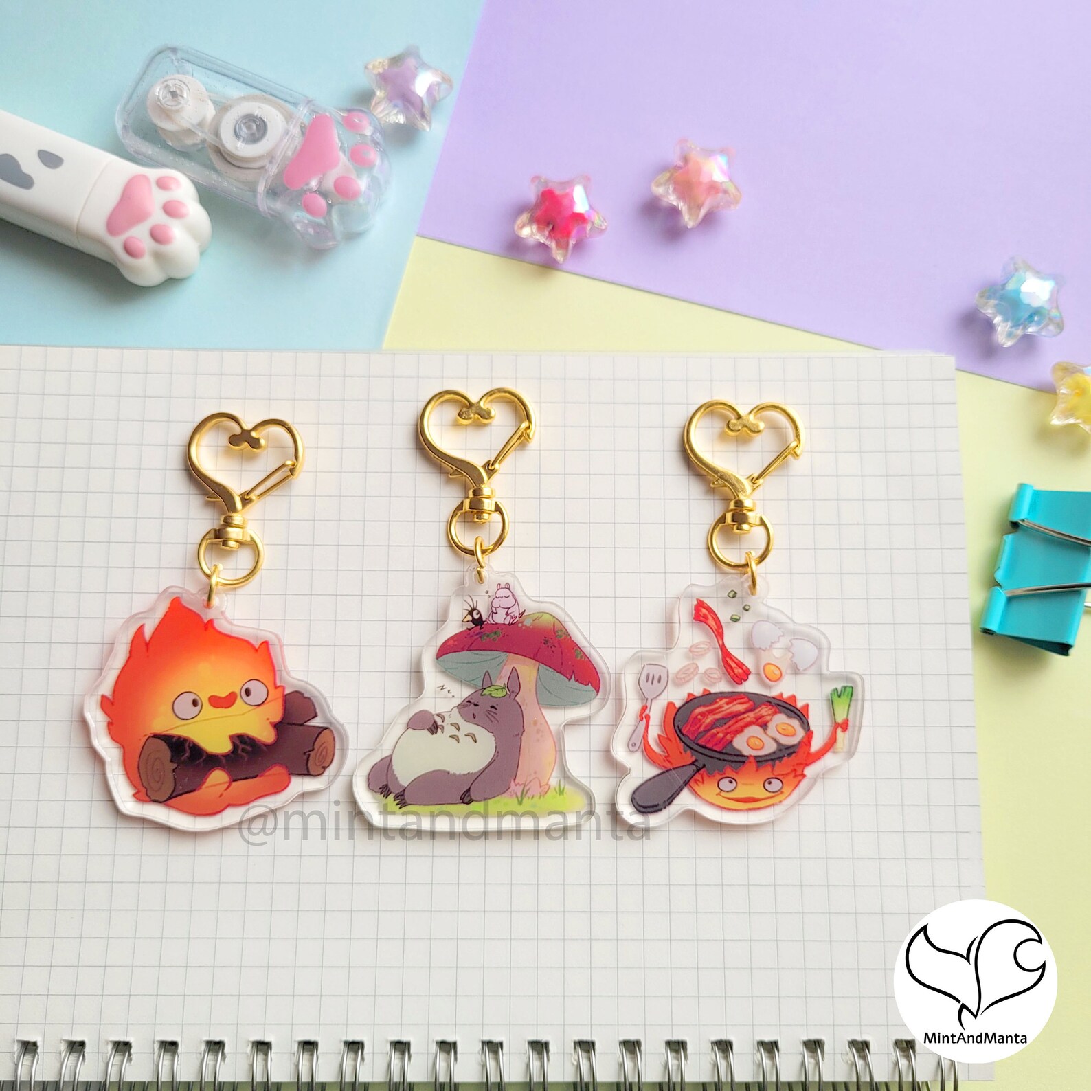 Ghibli Inspired Acrylic Charms Keychain Keyring Totoro, Howl's Moving ...