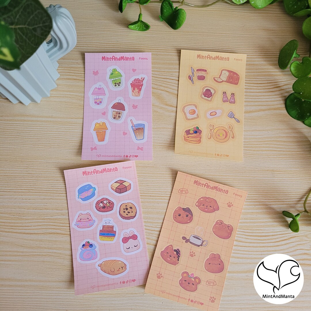Cute Food Sticker Sheets Vinyl Matte Paper Sticker Journaling Bullet ...