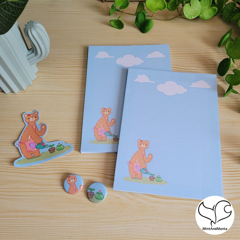 Bea and Franky Collection Handmade Memopad Notepad Button Pin Sticker ...