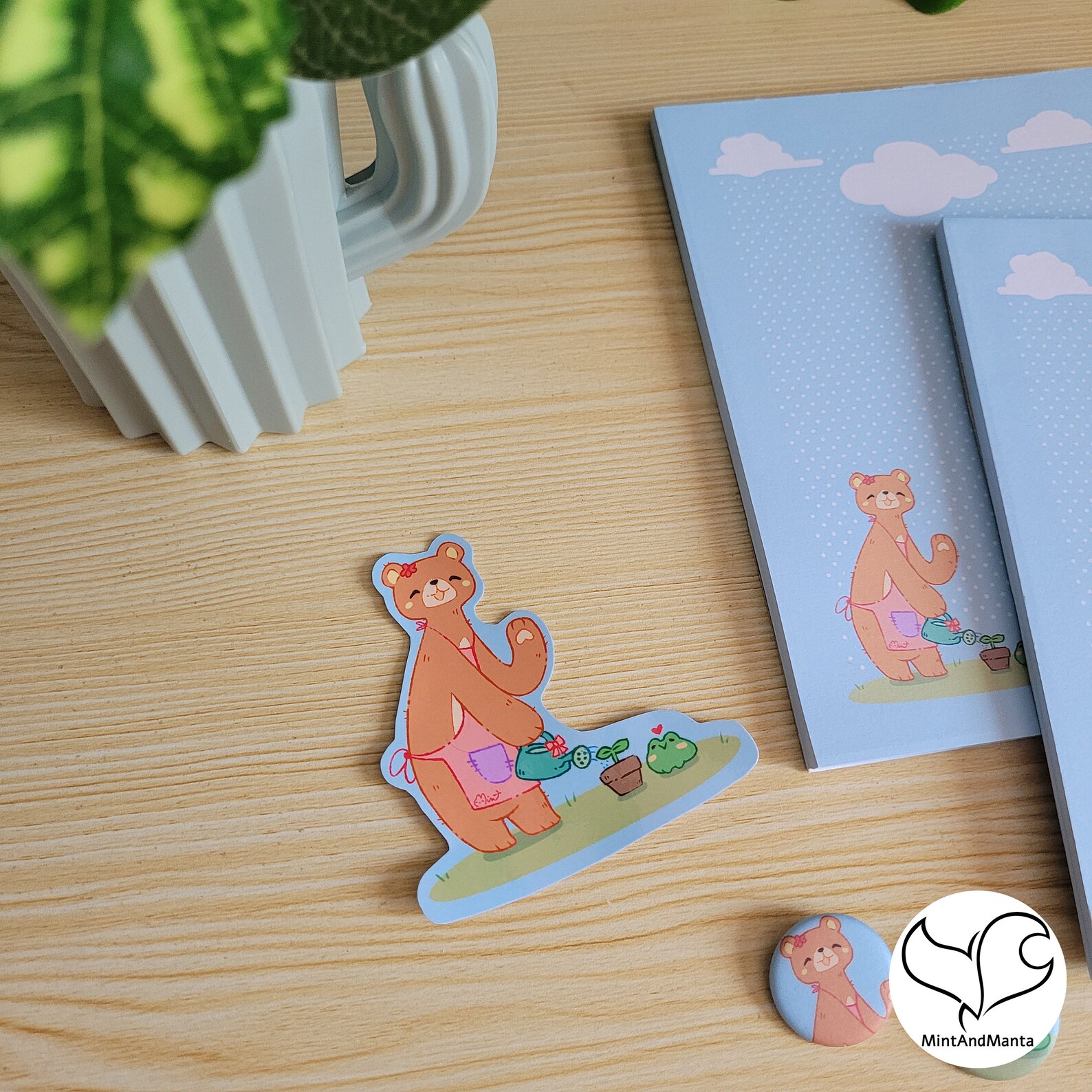 Bea and Franky Collection Handmade Memopad Notepad Button Pin Sticker ...