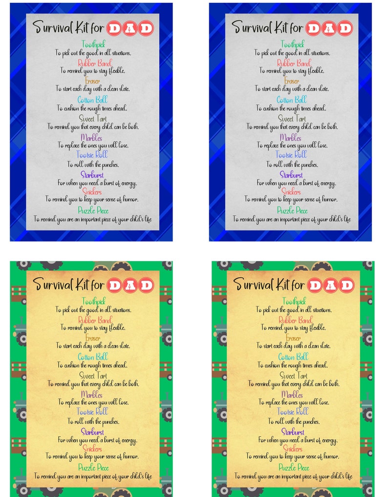 INSTANT DOWNLOAD - Survival Kit for Dad - Survival Kit for Dad - Gift ...