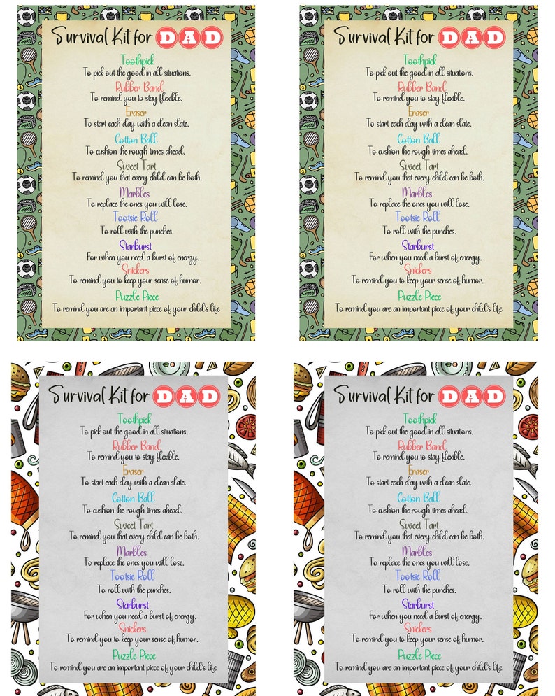 Dad's Survival Kit Gift Tags: DIY Father's Day Present (PDF Download ...