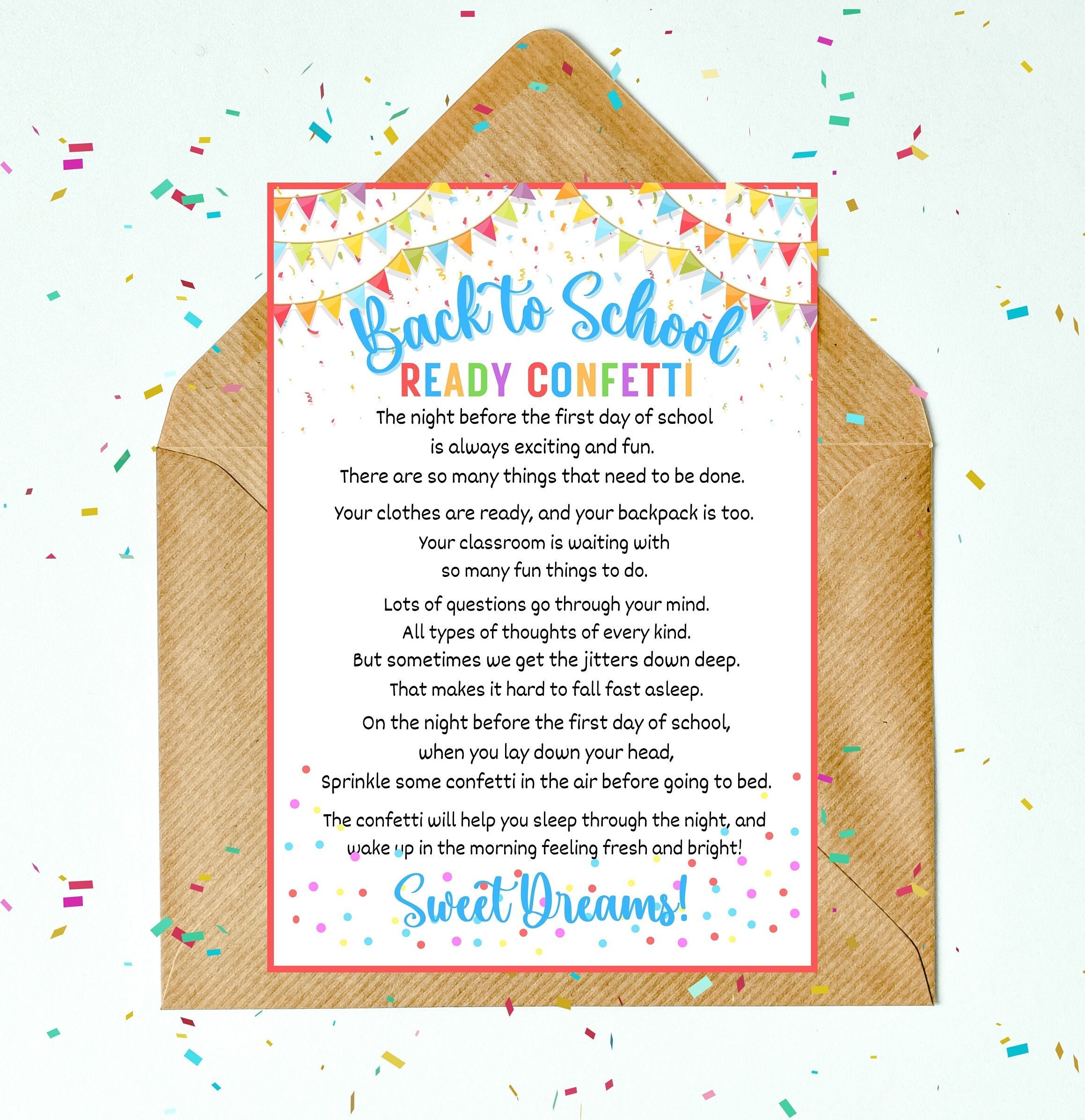 Back to School Confetti Poem Card: Night Before First Day (digital ...