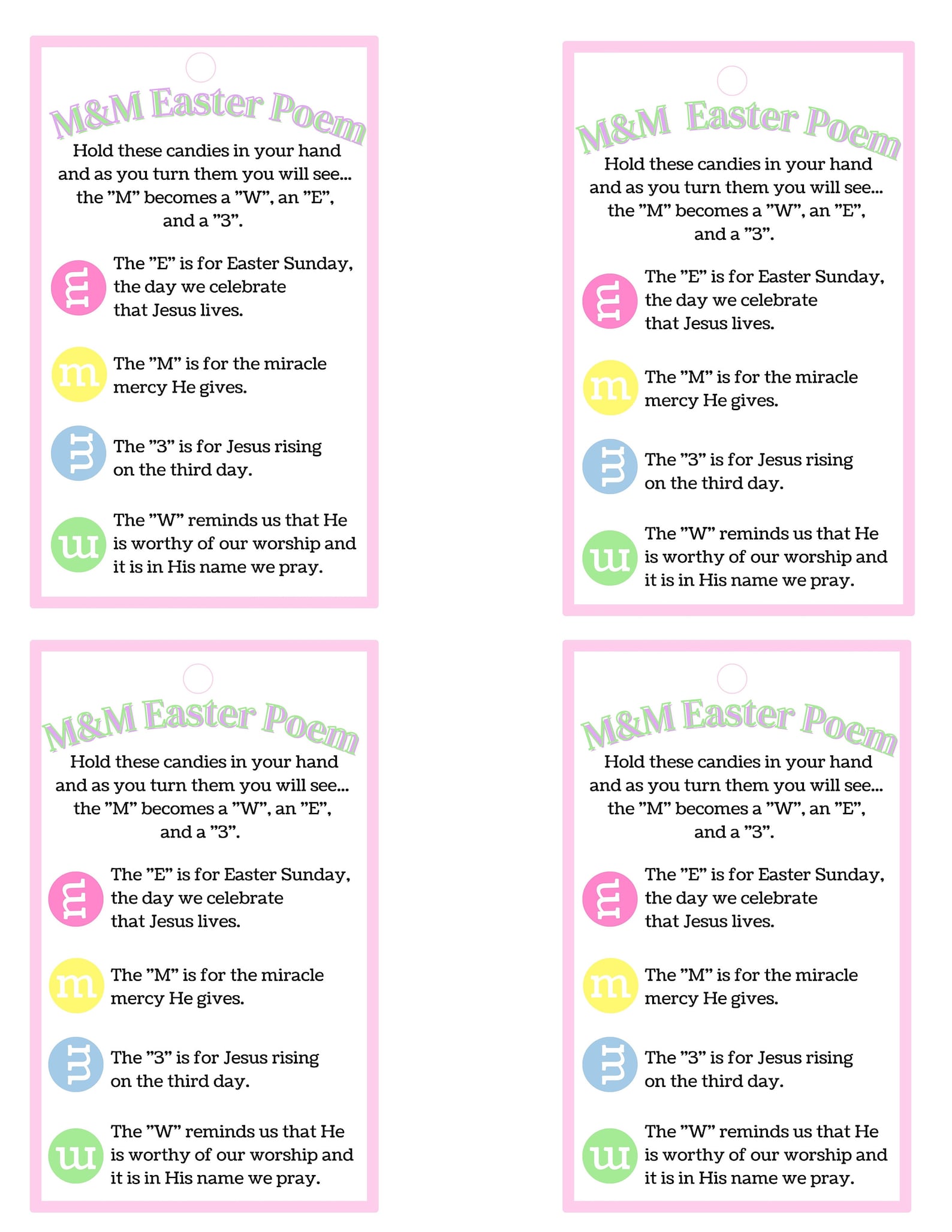 M&M Easter Poem Cards: Printable Treat Tags (instant Download) - Etsy