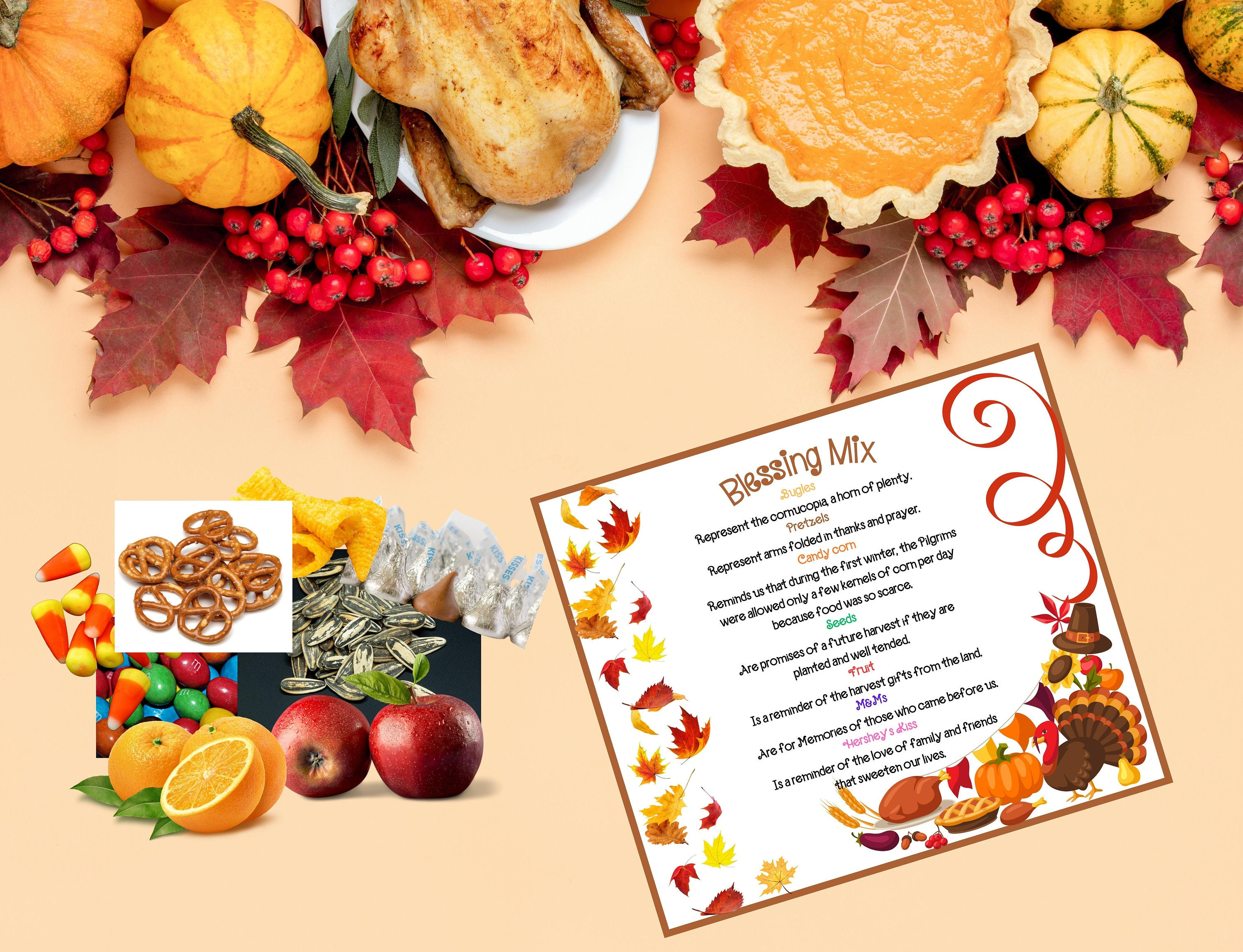 THANKSGIVING BLESSING MIX Treat Gift Bag Tag Printable Instant Download ...