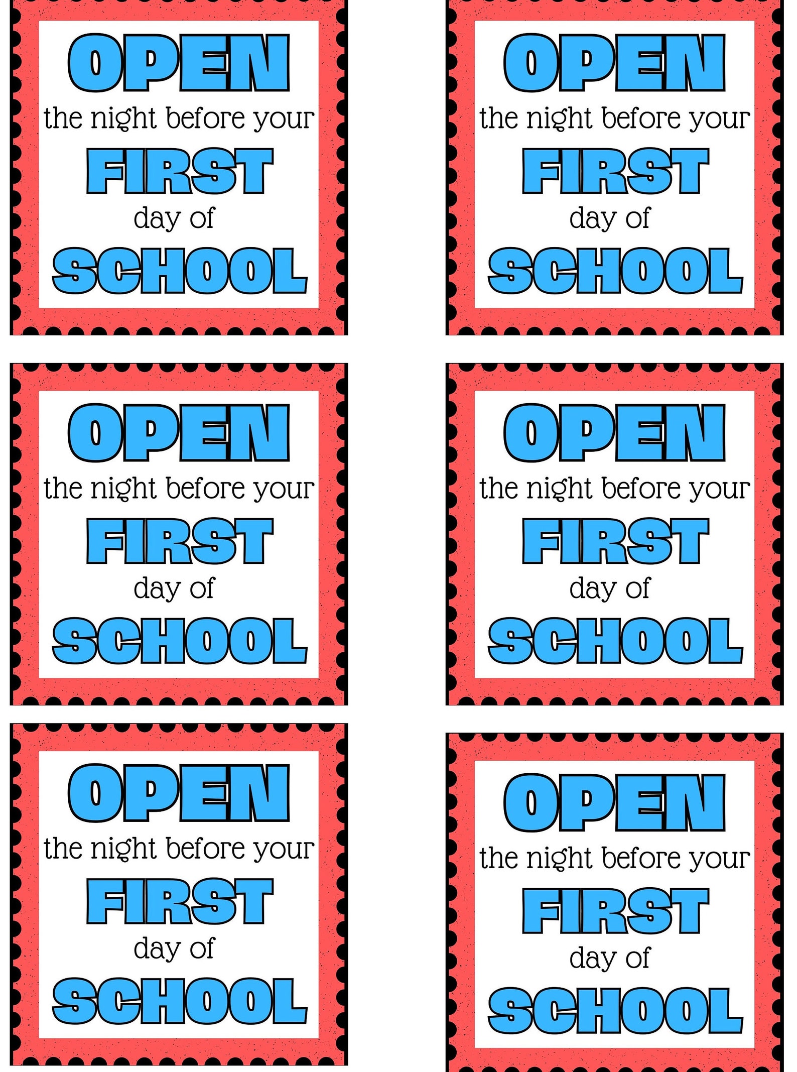 Back to School Confetti Poem Card: Night Before First Day (digital ...