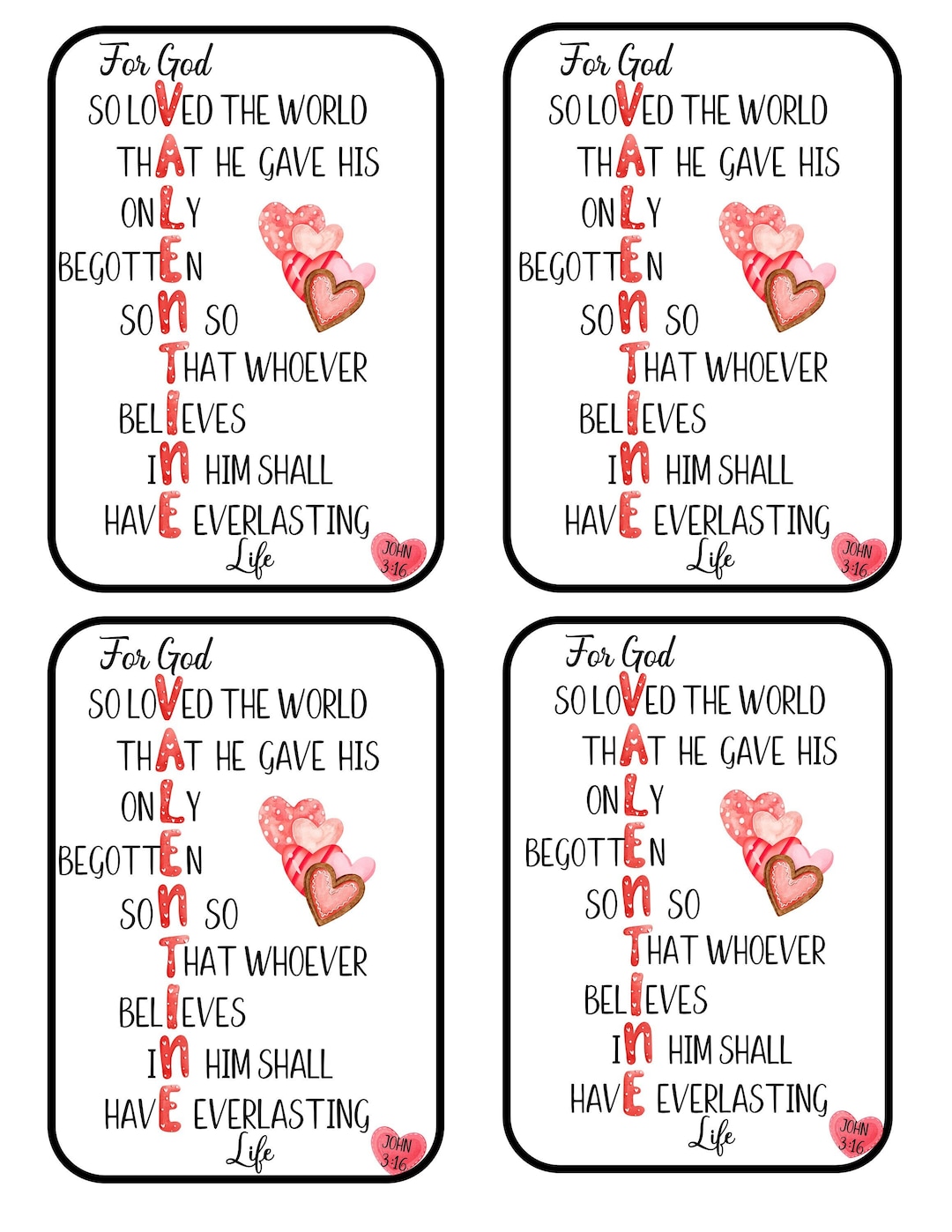 God's Love John 3:16 Scripture Valentine Cards 28 Count - Different ...