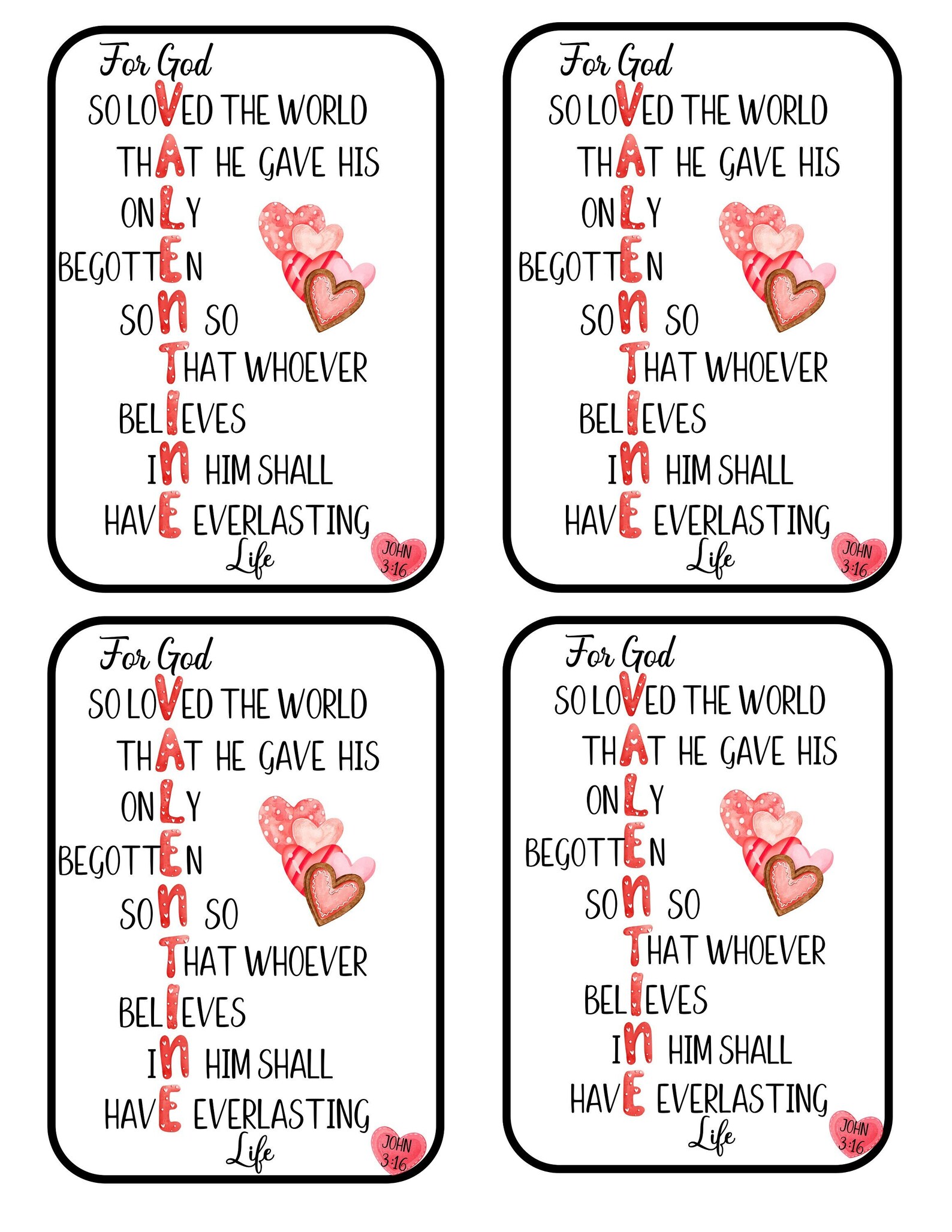 John 3:16 Scripture Valentine Cards - 28 Count (PDF File) - Etsy
