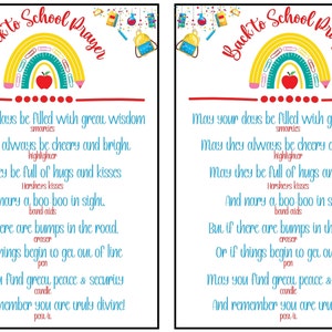 Back to School Prayer Printable, Digital Download Gift Tag ...