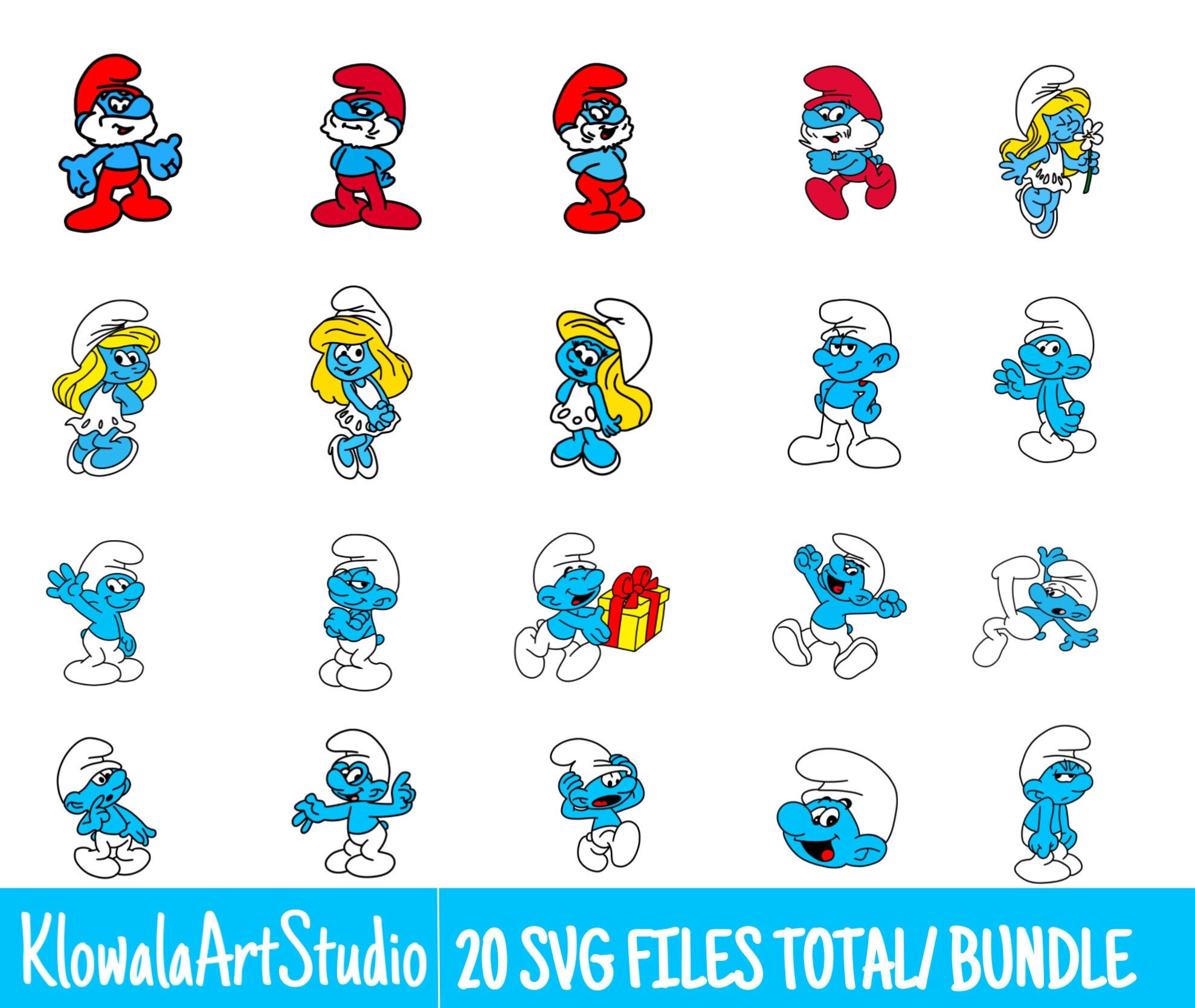 20 SVG Files Total - Smurfs Bundle for Cricut, SVG, Layered, Digital ...