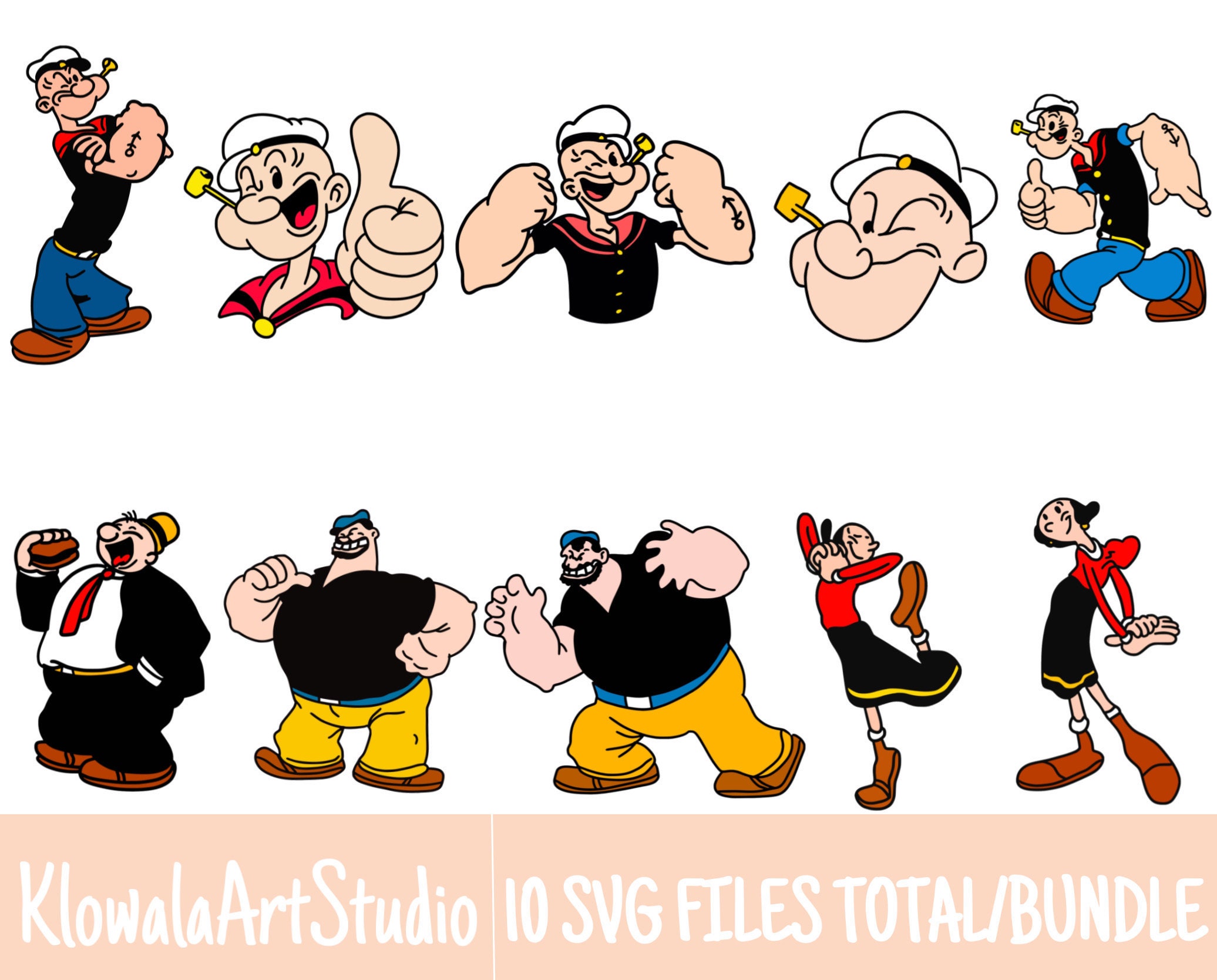10 Popeye SVG Files Total/bundle for Cricut, SVG, Layered, Digital Art ...