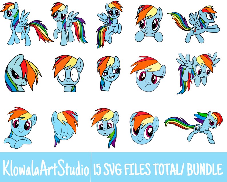 15 archivos/paquetes SVG Rainbow Dash MLP en capas de colores para ...