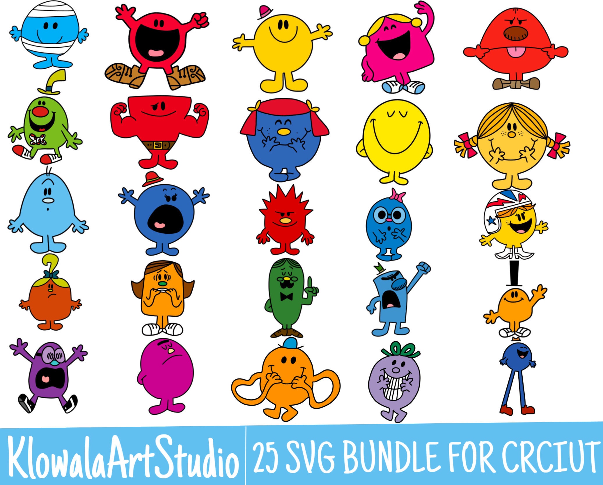 25 Colored Layered Mr Men Cartoon SVG Files/bundle for Cricut, SVG ...