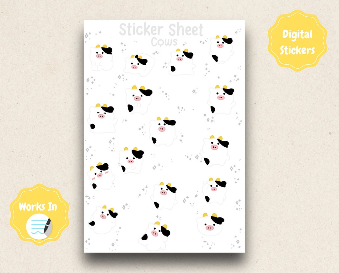Good Notes, Digital Cow Sticker Pack, PNG, SVG, Cute Wildlife Animals ...