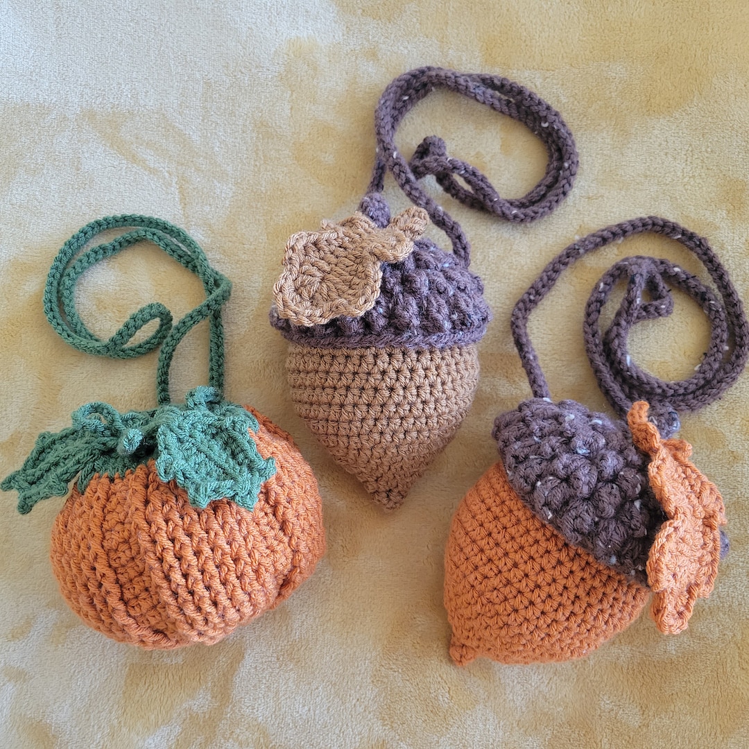 Crochet Fall Bag, Acorn Purse, Pumpkin Purse, Crossbody Amigurumi Bag ...