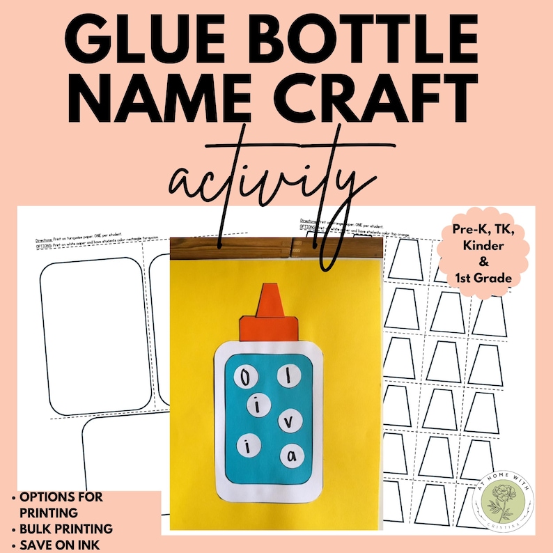 Glue Bottle Name Craft Activity Back to School | Preschool Name Craft ...