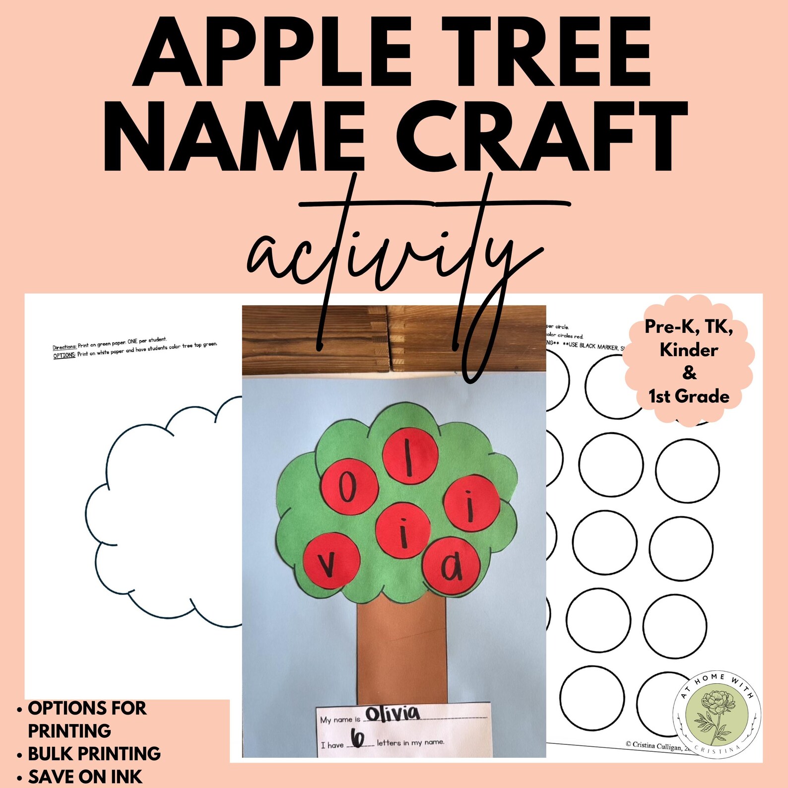 Apple Tree Name Craft Activity Back to School | Preschool Name Craft ...