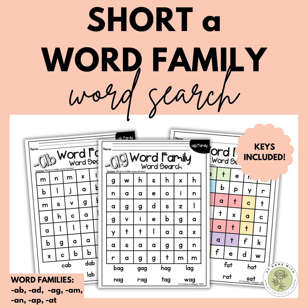 Short a Word Family Word Searches - Preschool | L Pre-k | Kindergarten ...