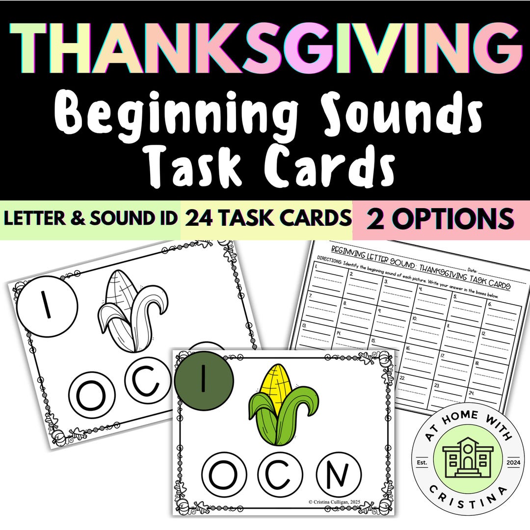 Beginning Sounds Task Cards | THANKSGIVING Task Cards | Beginning ...
