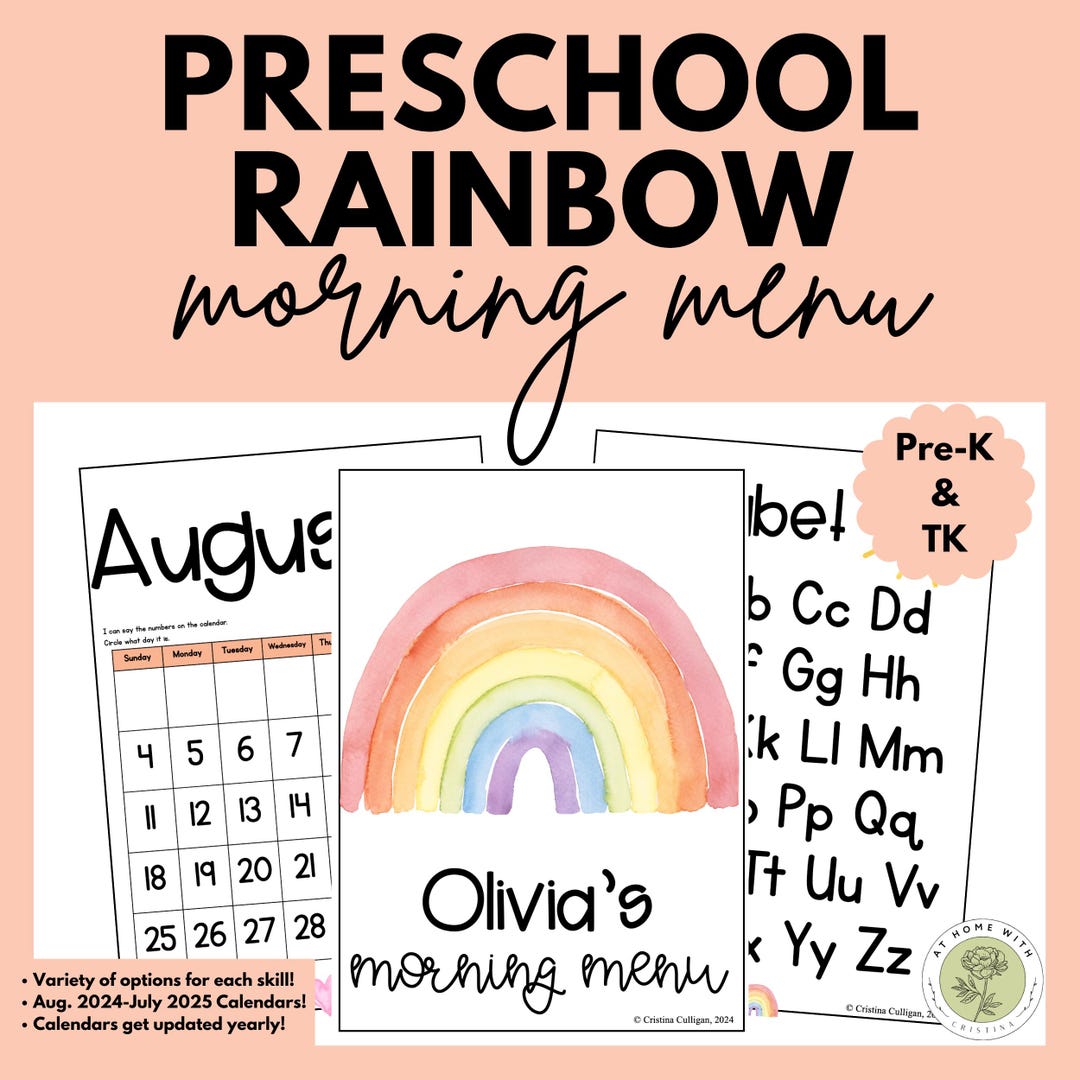 Preschool Morning Menu Pages | Rainbow Morning Menu Pages | Homeschool ...