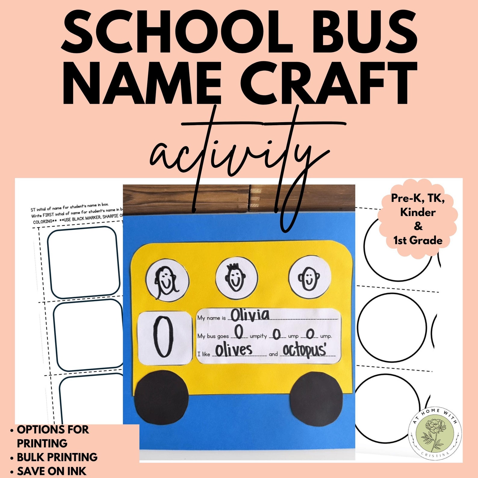 School Bus Name Craft Activity Back to School | Preschool Name Craft ...