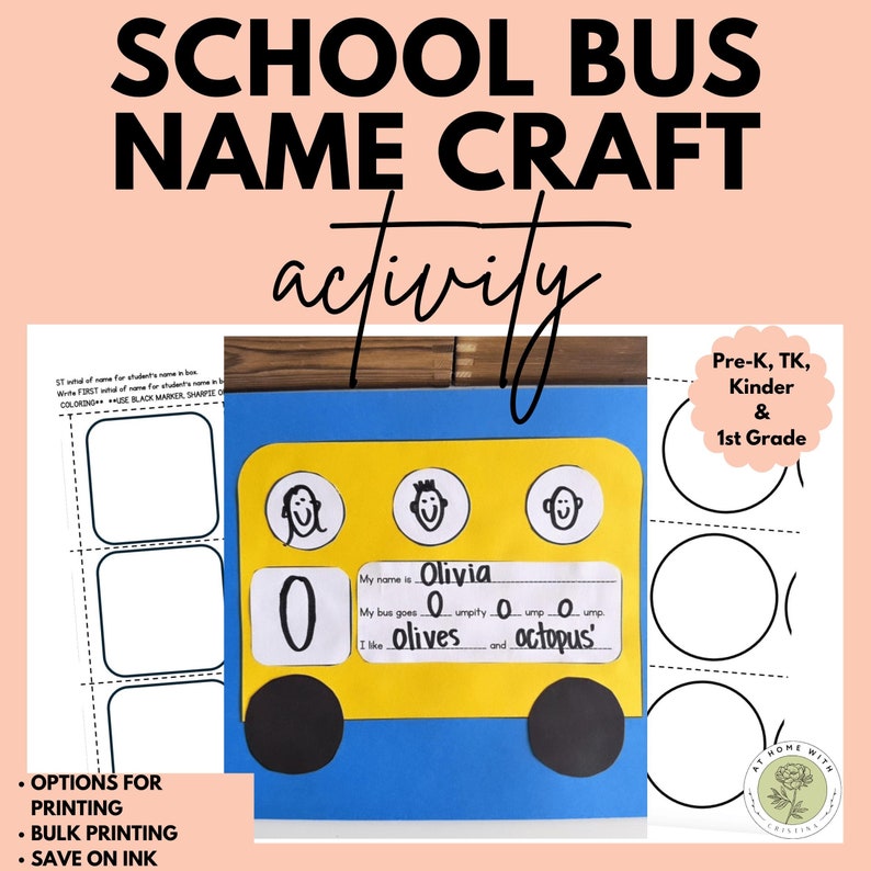 School Bus Name Craft Activity Back to School | Preschool Name Craft ...