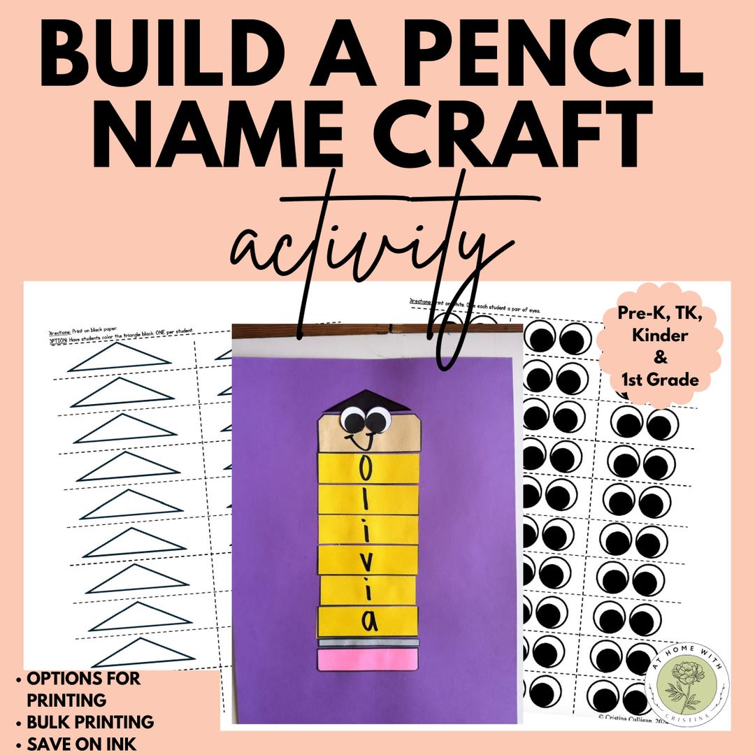 Build a Pencil Name Craft Activity Back to School | Preschool Name ...
