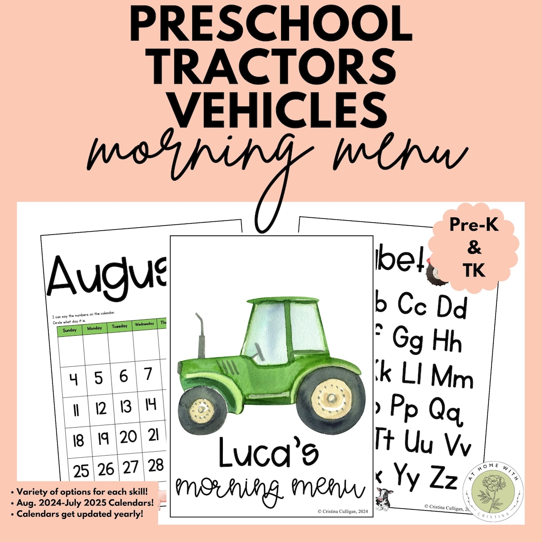 Preschool Morning Menu Pages | Tractor Morning Menu Pages | Homeschool ...