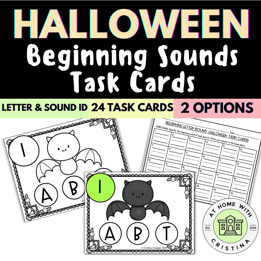 Beginning Sounds Task Cards | HALLOWEEN Task Cards | Beginning Sounds ...