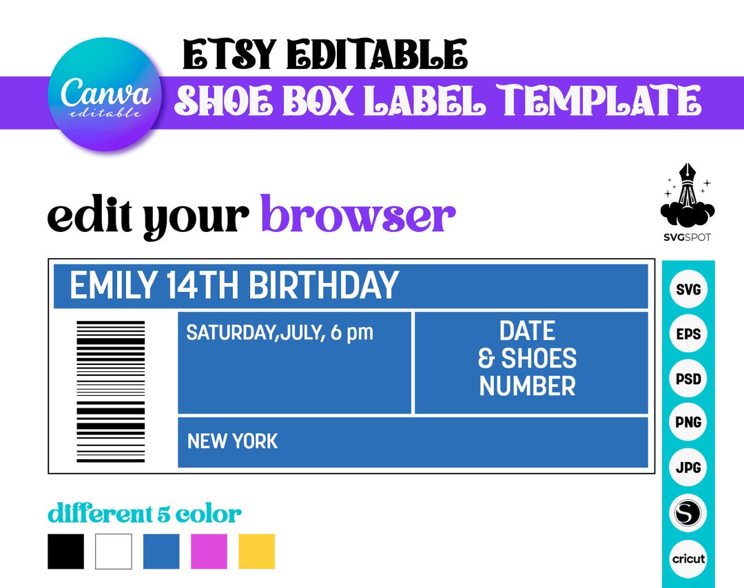 Shoe Box Label Template, Template SVG, Shoe Box Label SVG, Printable ...