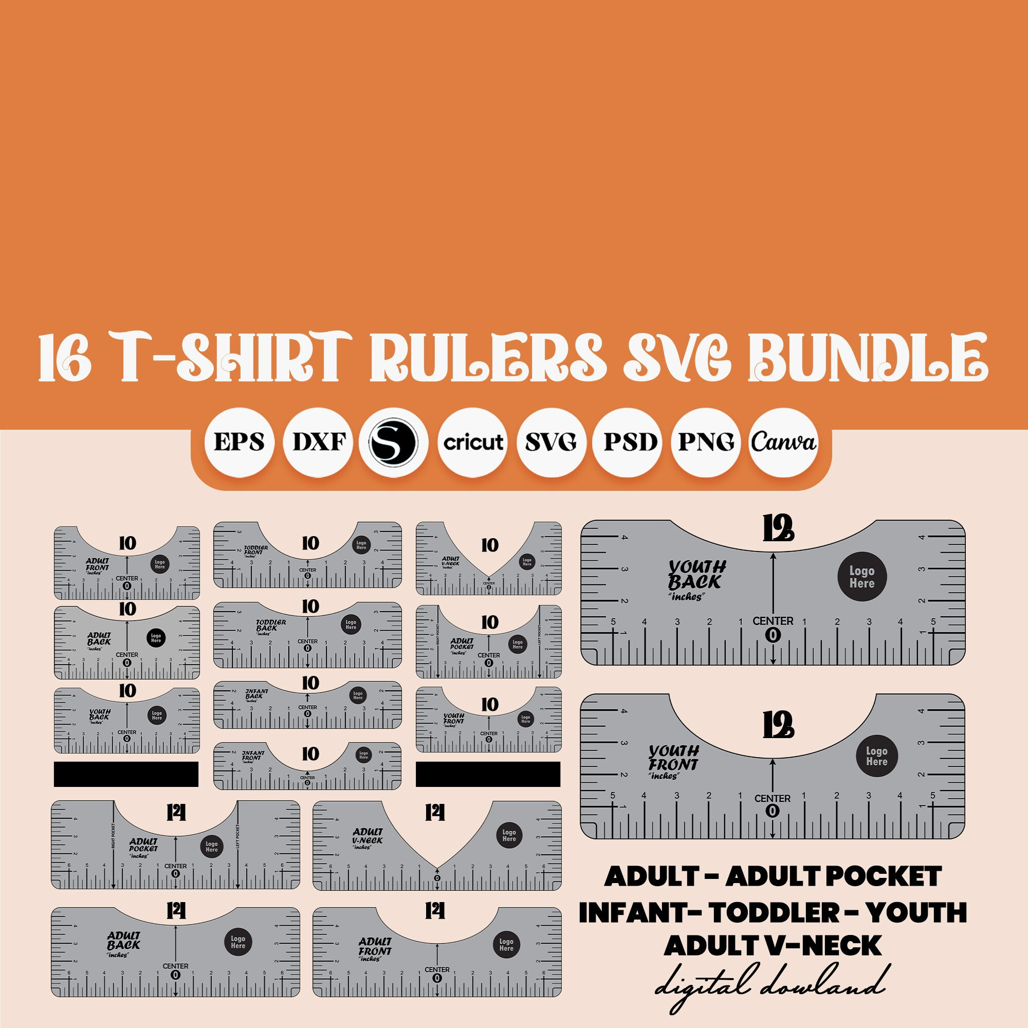 Tshirt Ruler Printable Bundle, T-shirt Alignment Tool Template, Tshirt ...