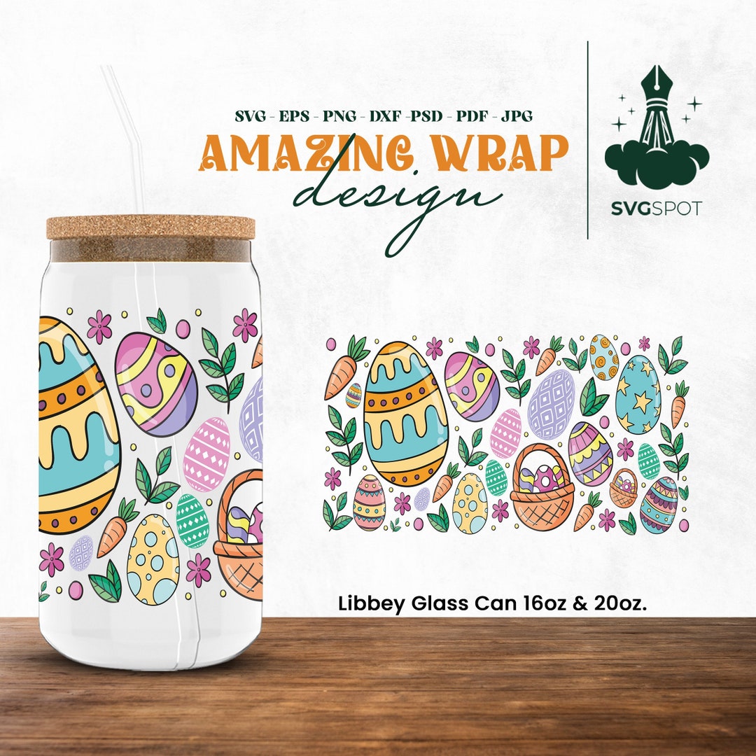 16 Libbey Can Glass Easter, 16 Oz Glass Can Cut File, Easter Can Glass ...