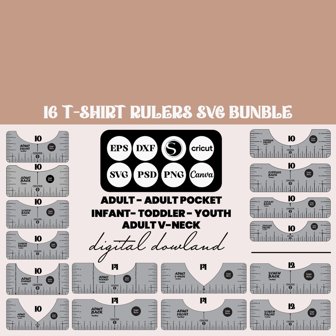Tshirt Ruler Printable Bundle, T-shirt Alignment Tool Template, Tshirt ...