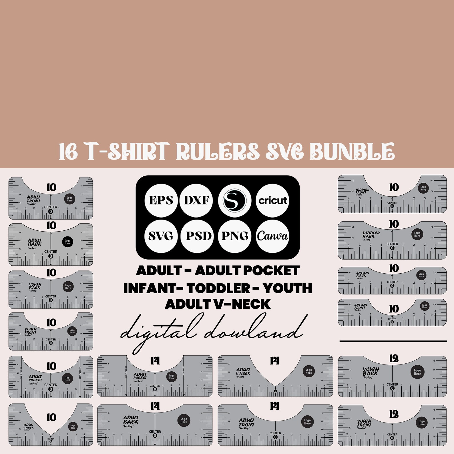 Tshirt Ruler Printable Bundle, T-shirt Alignment Tool Template, Tshirt ...