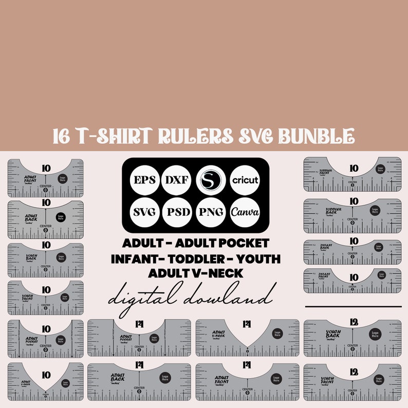Tshirt Ruler Printable Bundle, T-shirt Alignment Tool Template, Tshirt ...