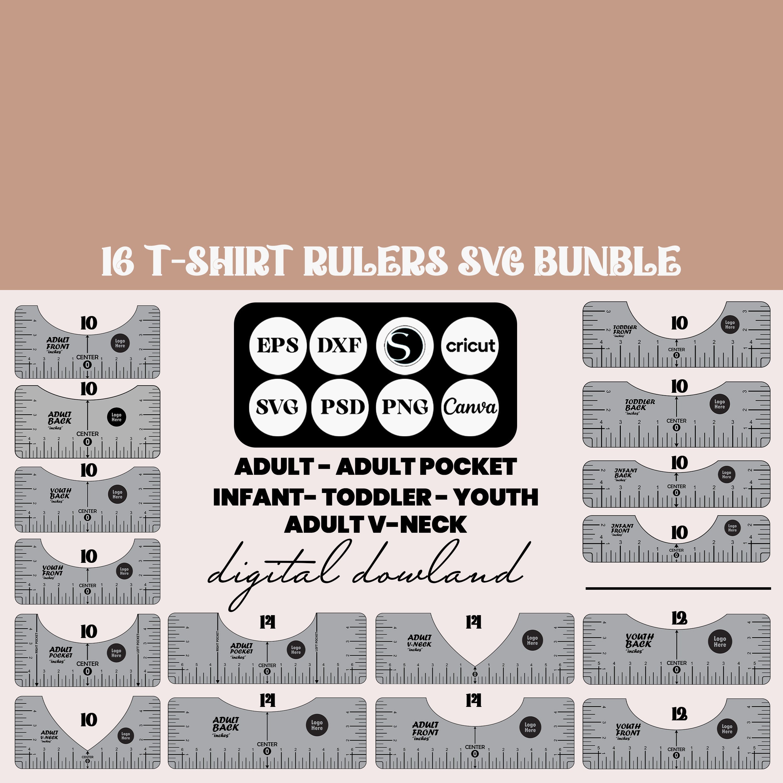 Tshirt Ruler Printable Bundle, T-shirt Alignment Tool Template, Tshirt ...
