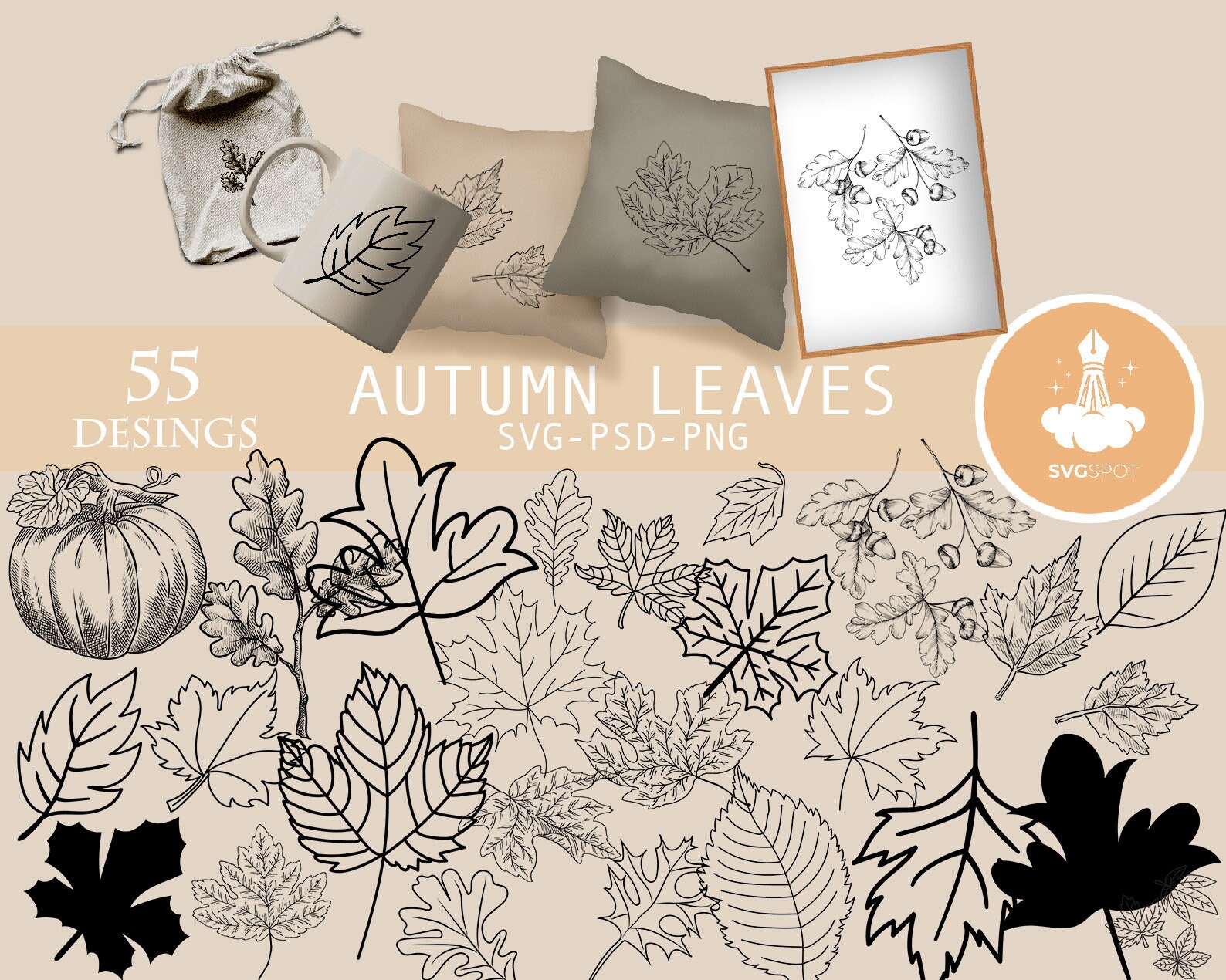 Leaves Svg, Hand Drawn Leaves Svg, Leaves Dividers Svg, Leaves PNG ...