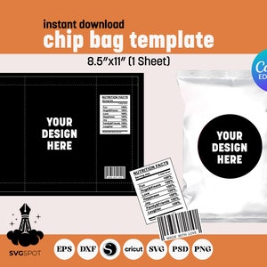 Chip Bag Template, Editable Chip Bag Template , Party Chip Bag , Part ...