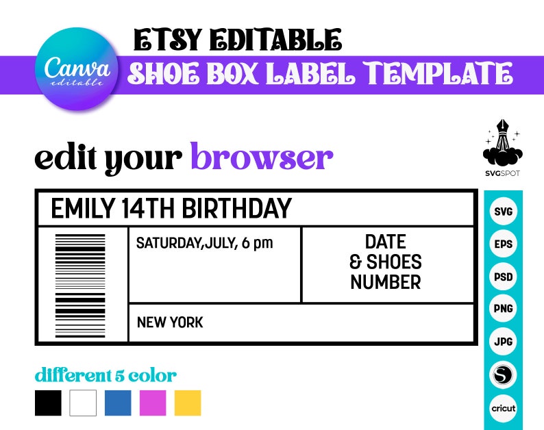 Shoe Box Label Template, Template SVG, Shoe Box Label SVG, Printable ...