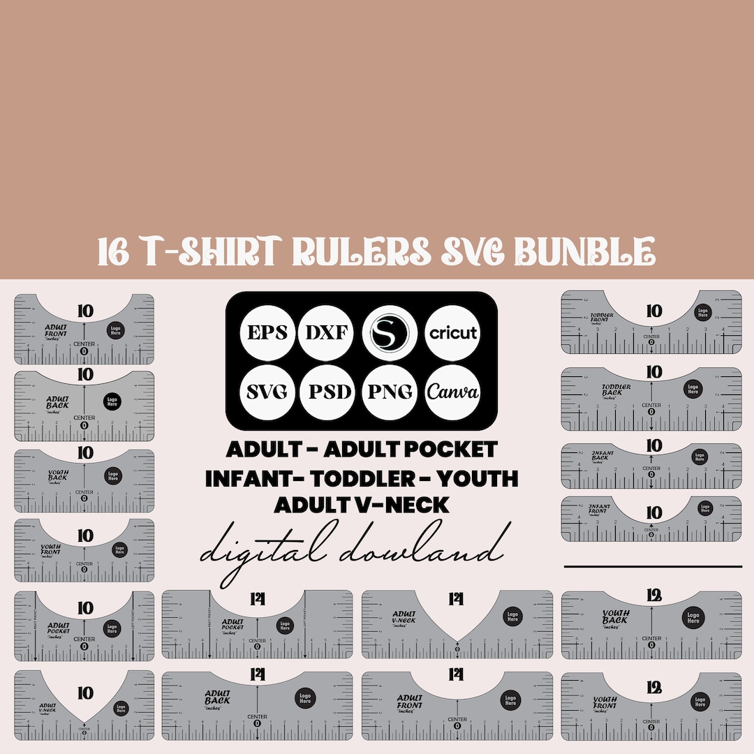 Tshirt Ruler Printable Bundle, T-shirt Alignment Tool Template, Tshirt ...