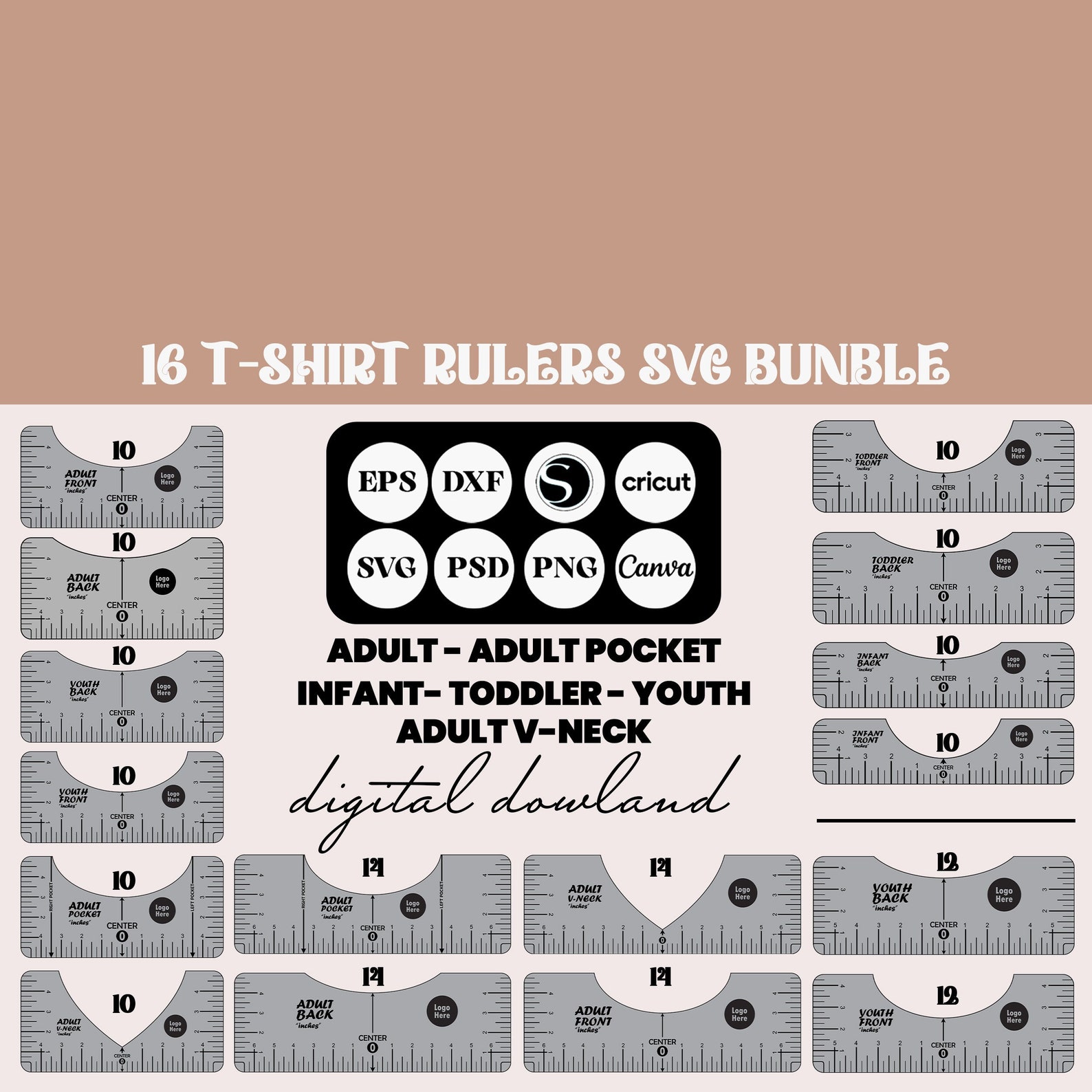 Tshirt Ruler Printable Bundle, T-shirt Alignment Tool Template, Tshirt ...