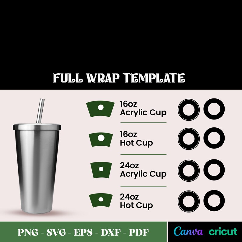 16oz 24oz Coffee Cup Template Svg Bundle, Coffee Hot Cup Template ...