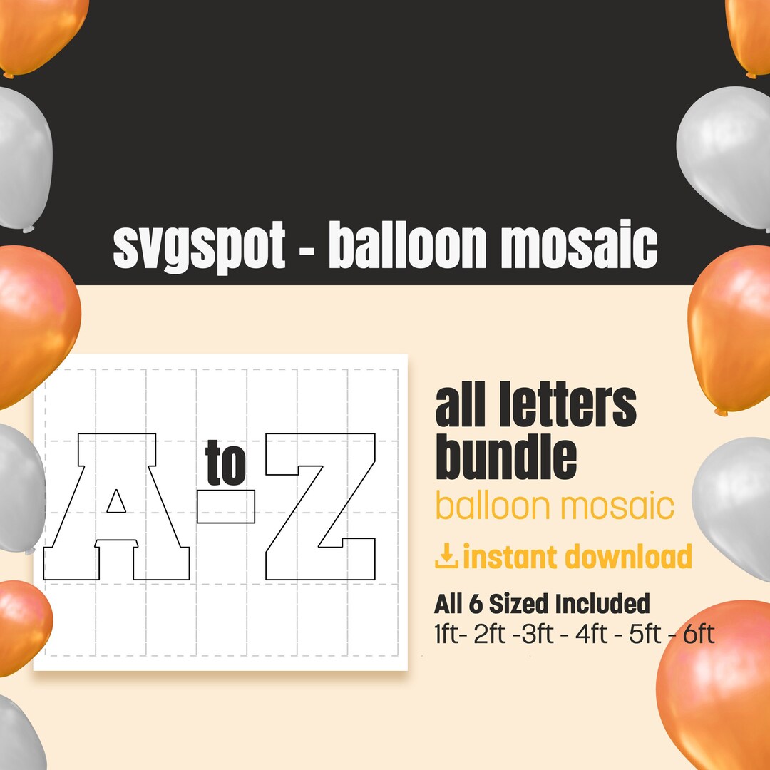 Balloon Mosaic BUNDLE, All Square Letters, 1ft, 2ft, 3ft, 4ft, 5ft, 6ft ...